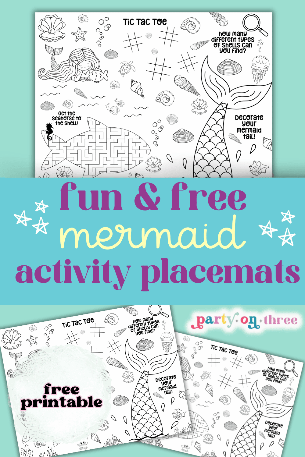 Fun Mermaid Activity Placemat (Free Printable) - Party on Three