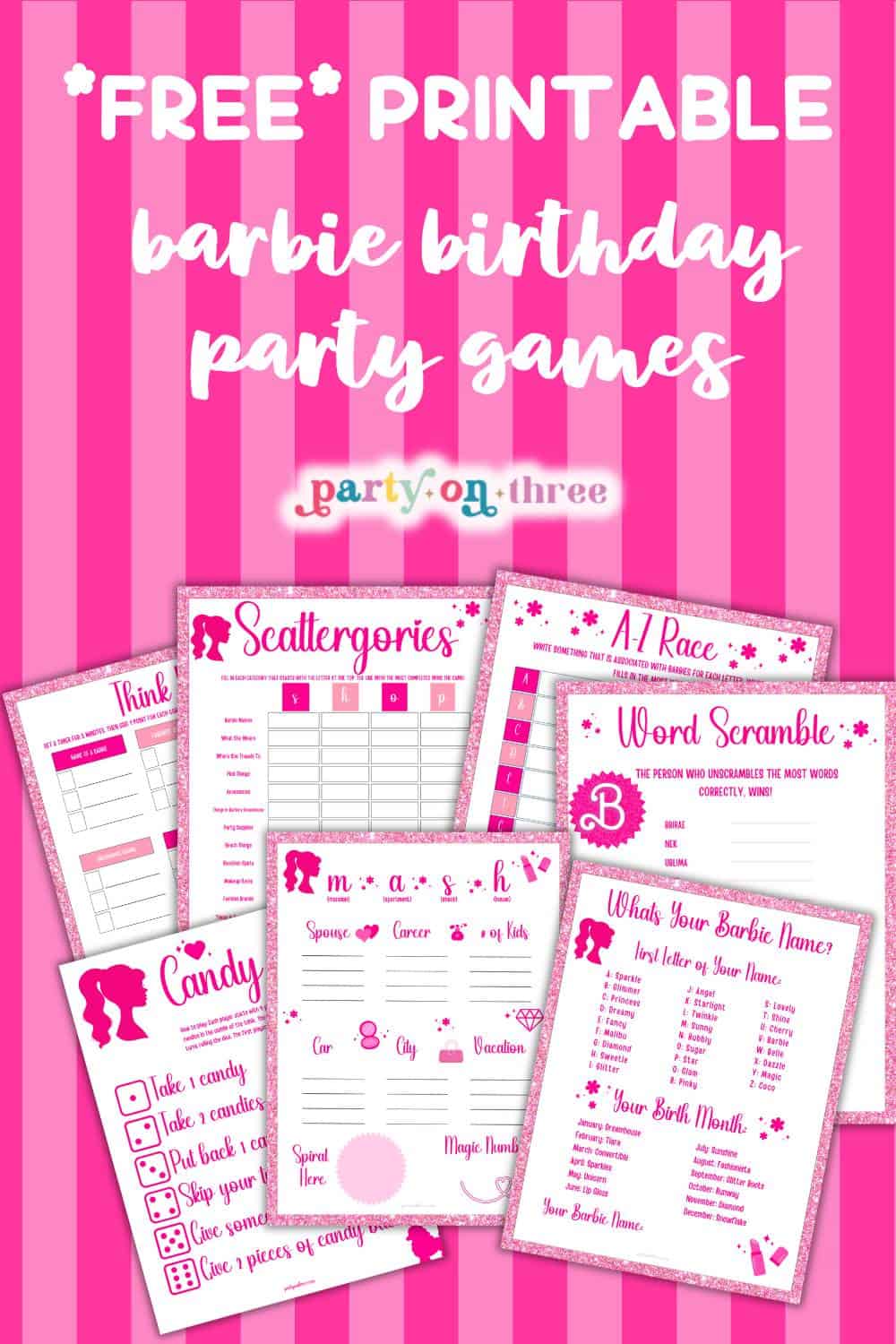 12 Super Cute Free Printable Barbie Party Games - Party on Three