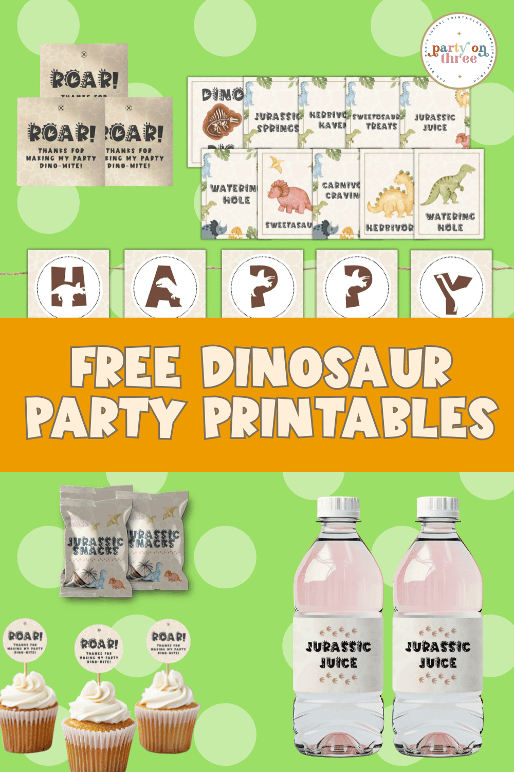 Dinosaur Birthday Party Printables (Free!) - Party on Three