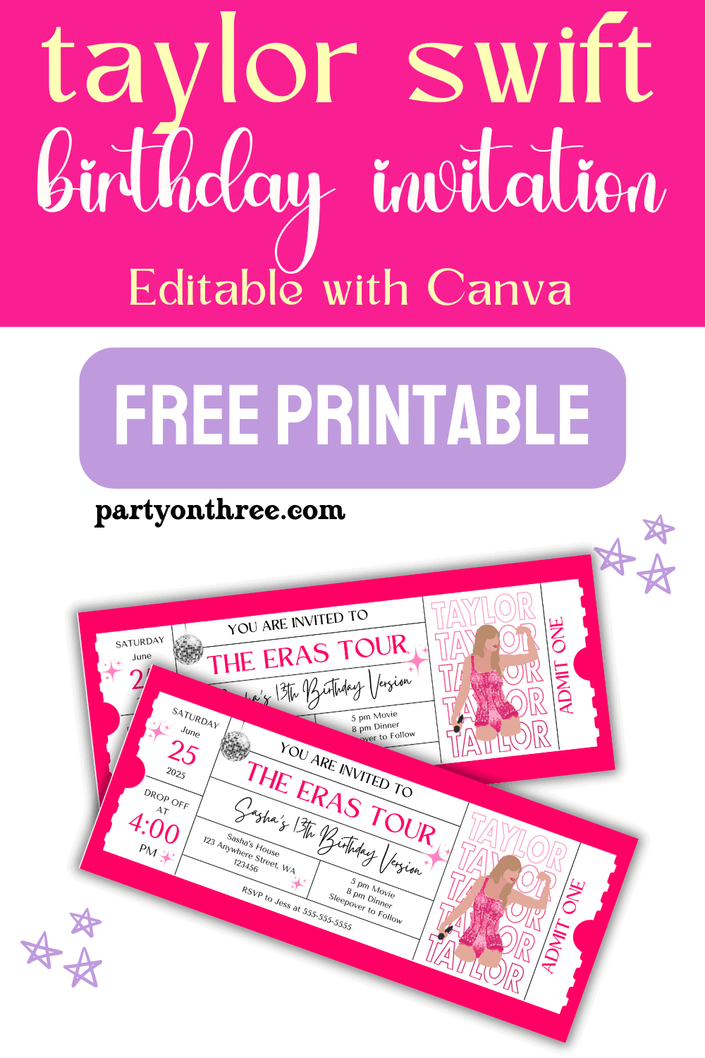 Taylor Swift Eras Tour Birthday Invitation (Free Editable Template ...