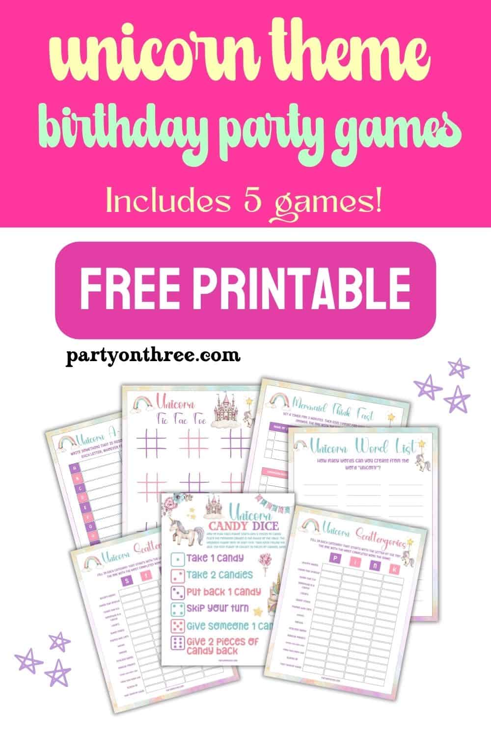 Free Printable Unicorn Party Game Bundle - Party on Three