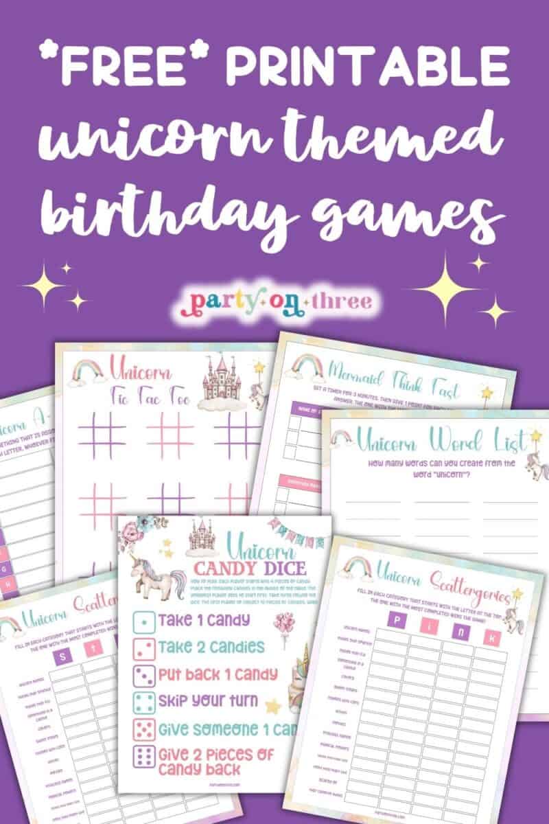 Free Printable Unicorn Party Game Bundle - Party on Three
