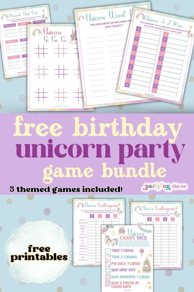 Free Printable Unicorn Party Game Bundle - Party on Three