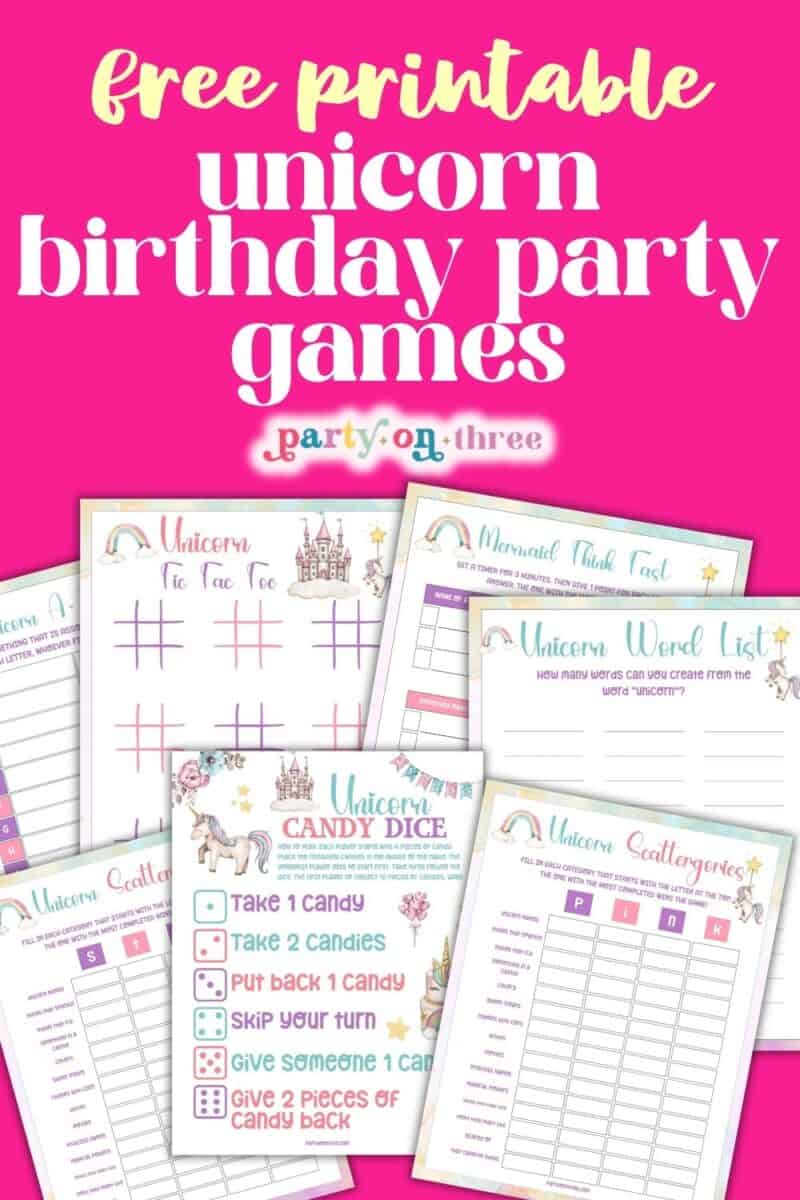 Free Printable Unicorn Party Game Bundle - Party on Three