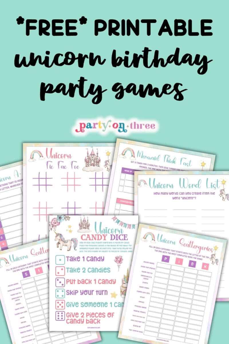 Free Printable Unicorn Party Game Bundle - Party on Three
